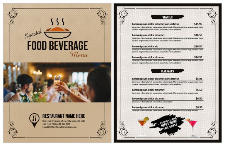 6+ Free Food & Restaurant Menu Card Templates for MS Word