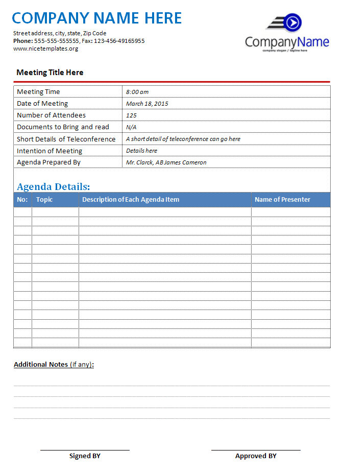 FREE Sample Meeting Agenda Template For MS Word