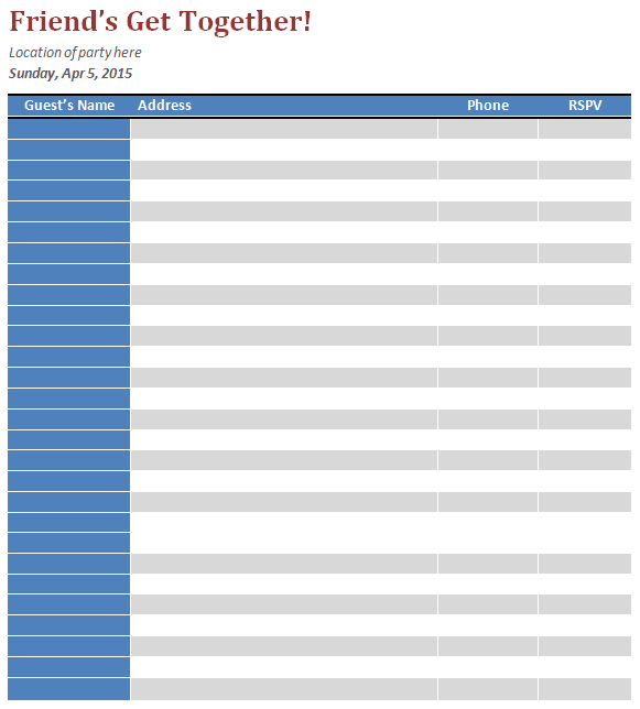 Party Event Guest List Word Template Office Templates Online