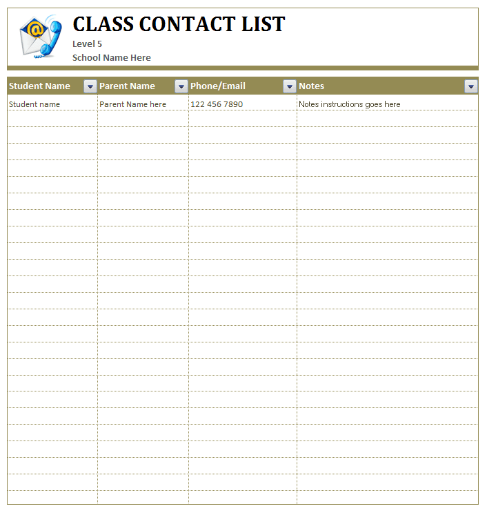 Class Student s Contact List MS Word Template Office Templates Online