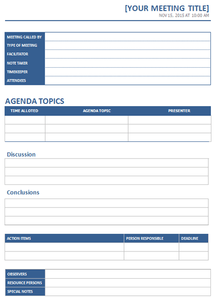 Download Free Meeting Minutes Template In MS Word Format