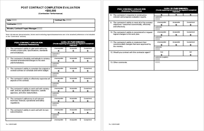 Download Post Contract Completion Evaluation Contractor Performance 