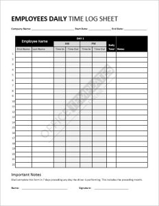 8+ Printable Free Time Log Sheet Templates for MS Word