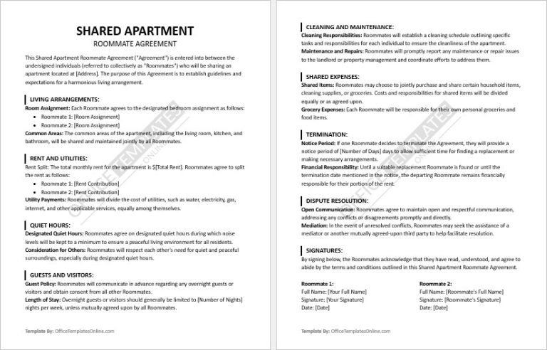 10+ Free Roommate Agreement Templates in MS Word Format