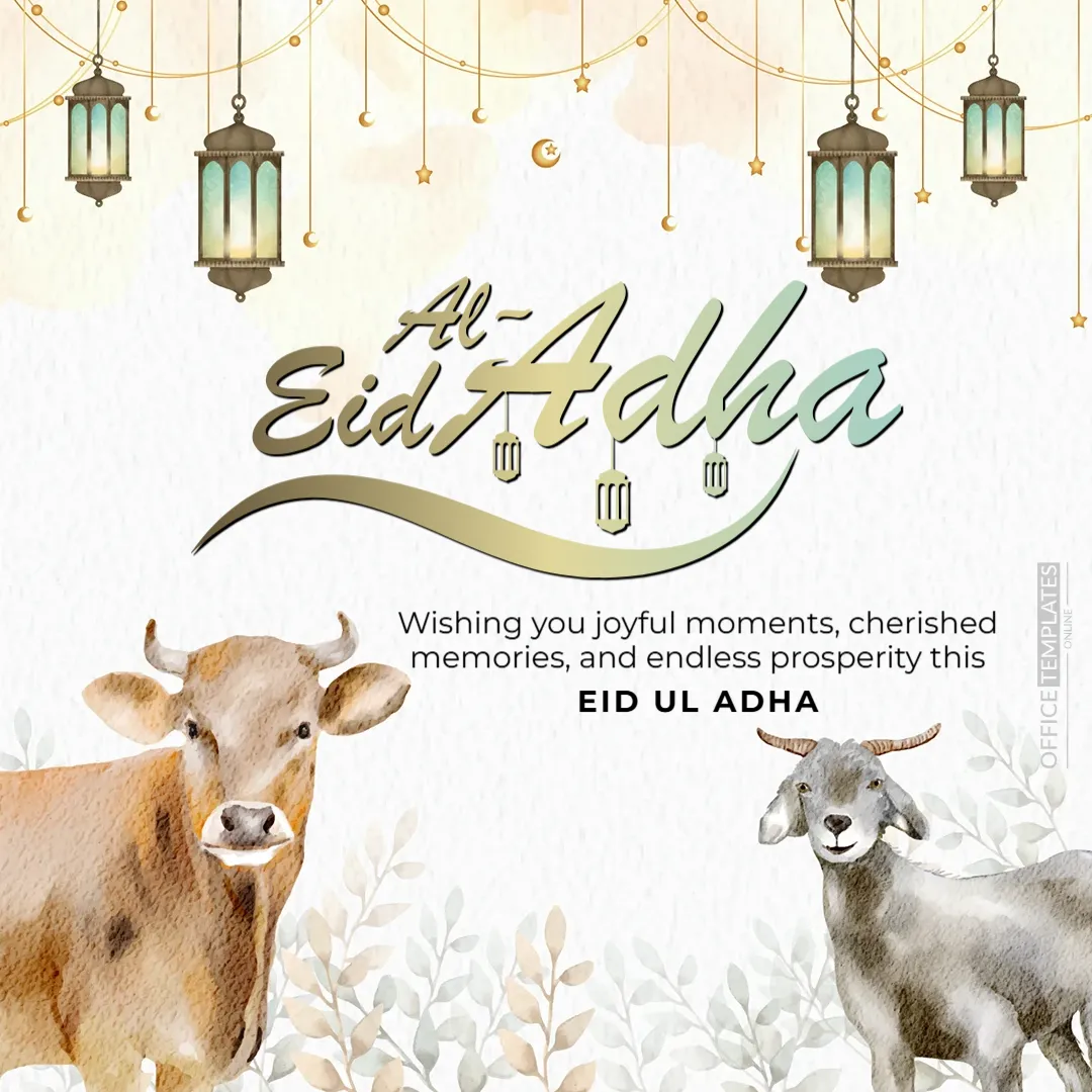 Watercolor Eid ul Adha Greeting Card Template | Editable Online