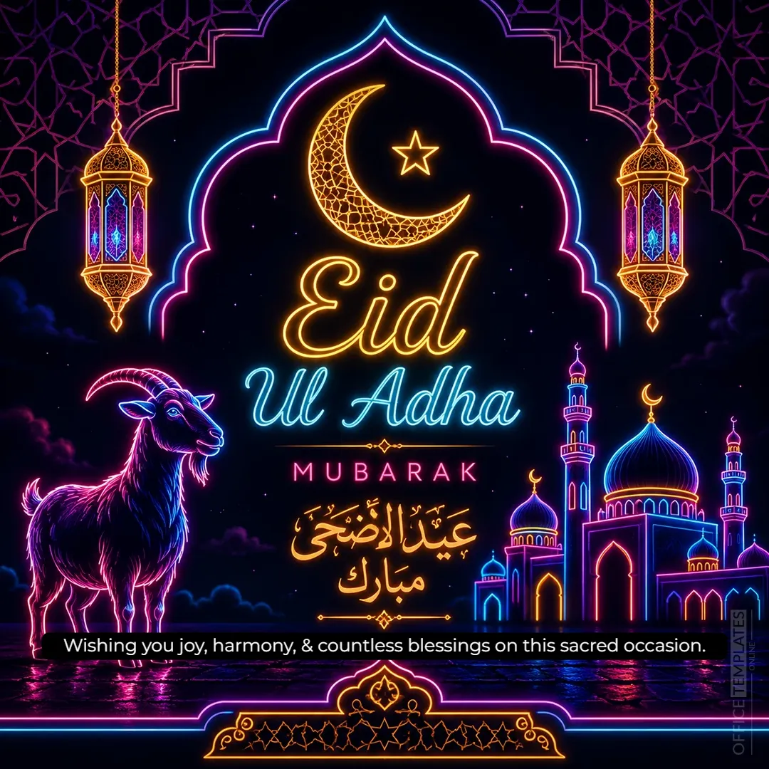 Watercolor Eid ul Adha Greeting Card Template | Editable Online